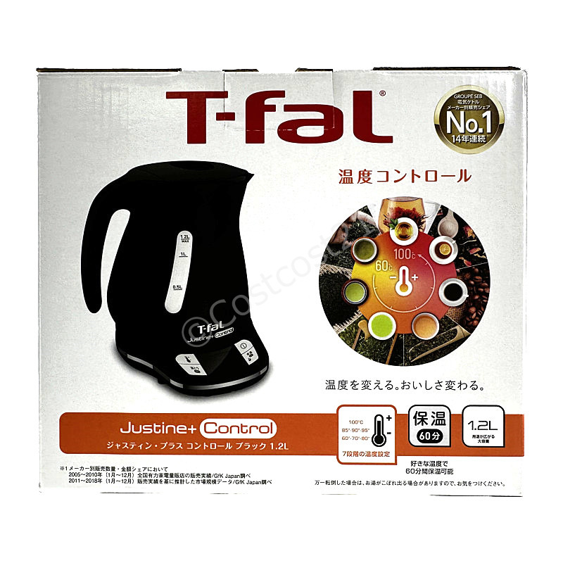 ティファール 温度調節機能付き 電気ケトル (ブラック) 1.2L KO7558JP T-fal Justine Plus
